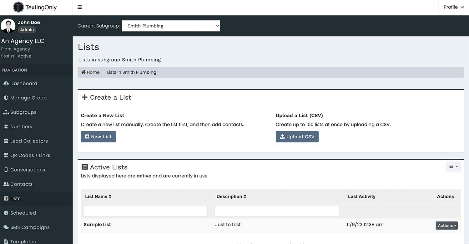 Managing Lists in TextingOnly - TextingOnly
