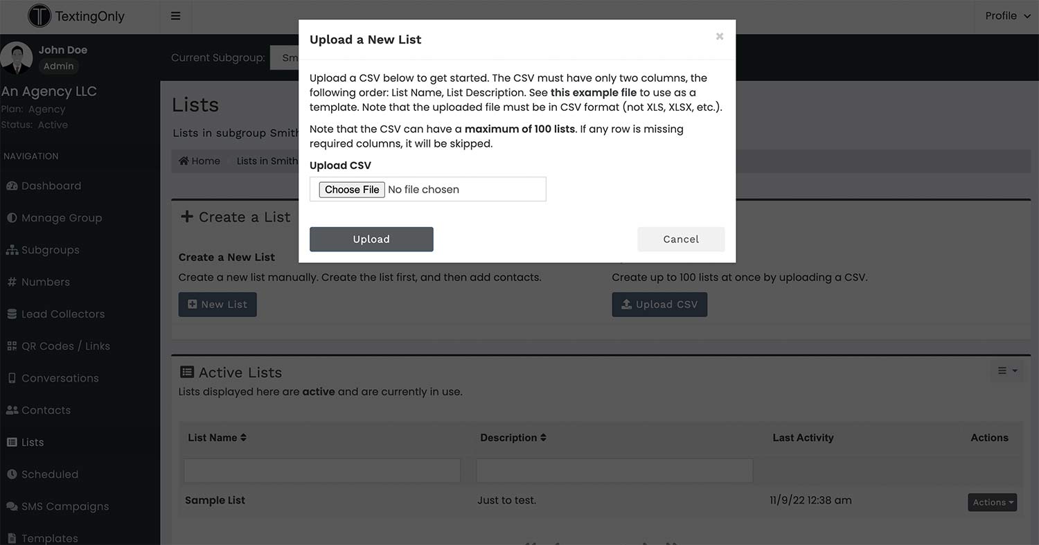 Managing Lists in TextingOnly - TextingOnly