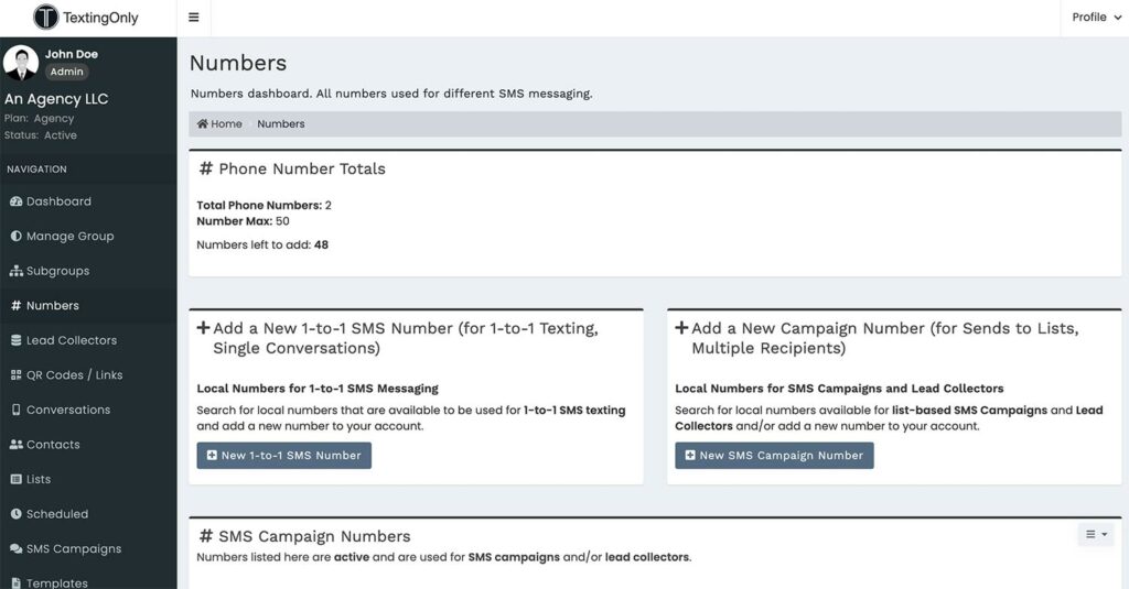 Adding a New Phone Number - TextingOnly